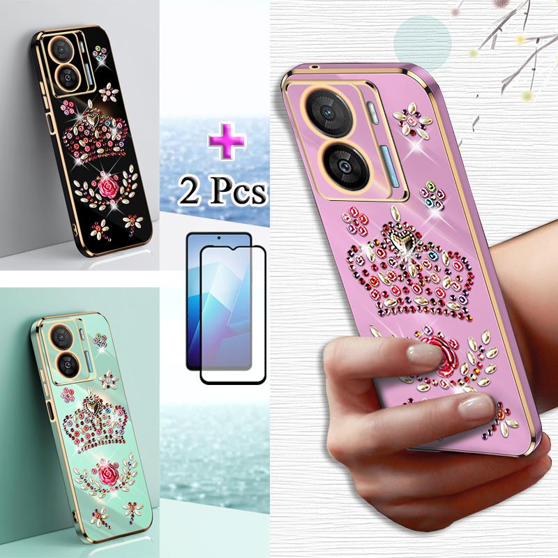 2 IN 1 For VIVO iQOO Z7x Phone Case Straight edge Plating DIY Brick ...