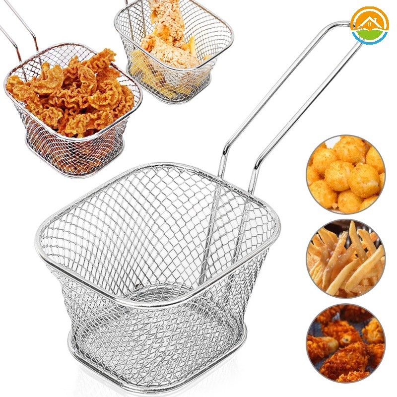 Mini Square Fry Basket Metal French Fries Chips Holder with Handle Desk ...