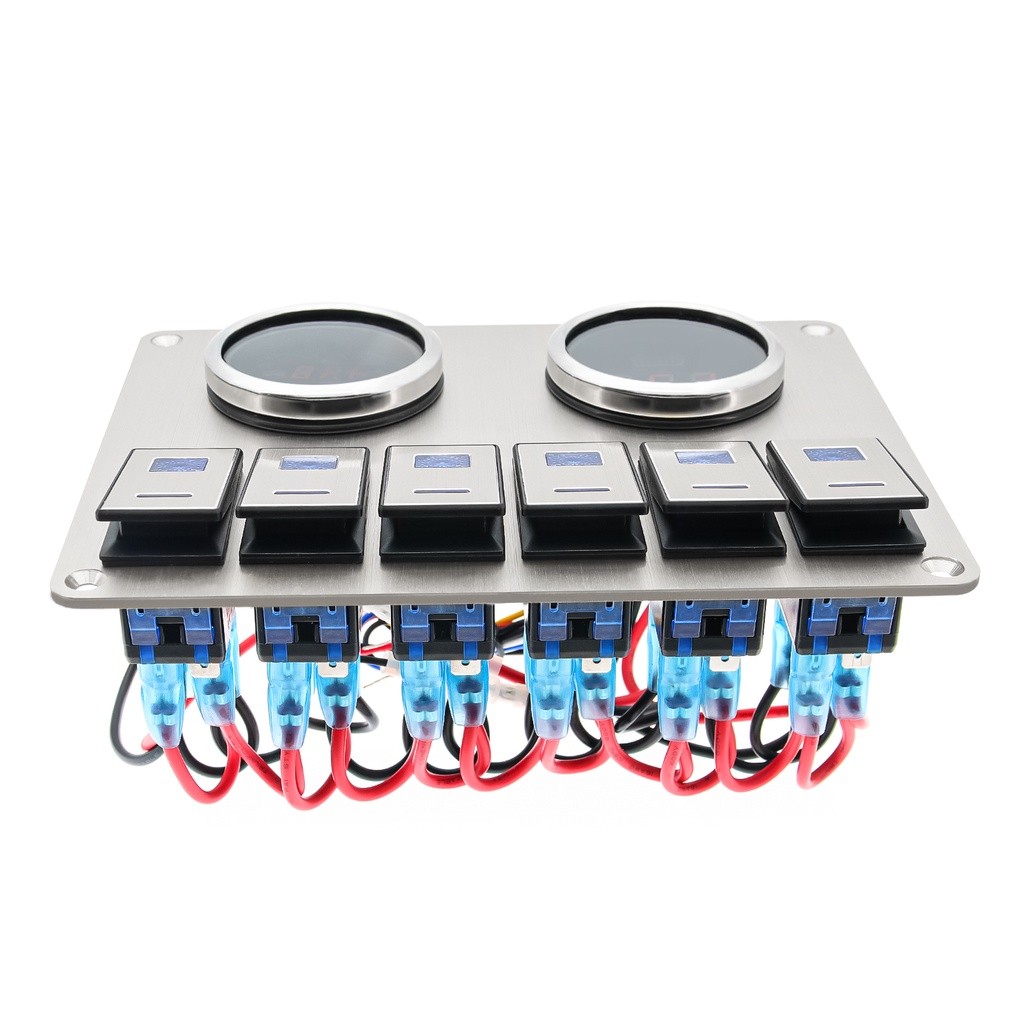 6 Gang Switch Panel with Water Level Gauge+Fuel Meter 52mm 12V/24V ...