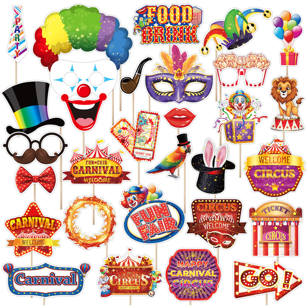 30Pcs Carnival Decorations Wedding Fiesta Circus Animals Clowns Photo ...