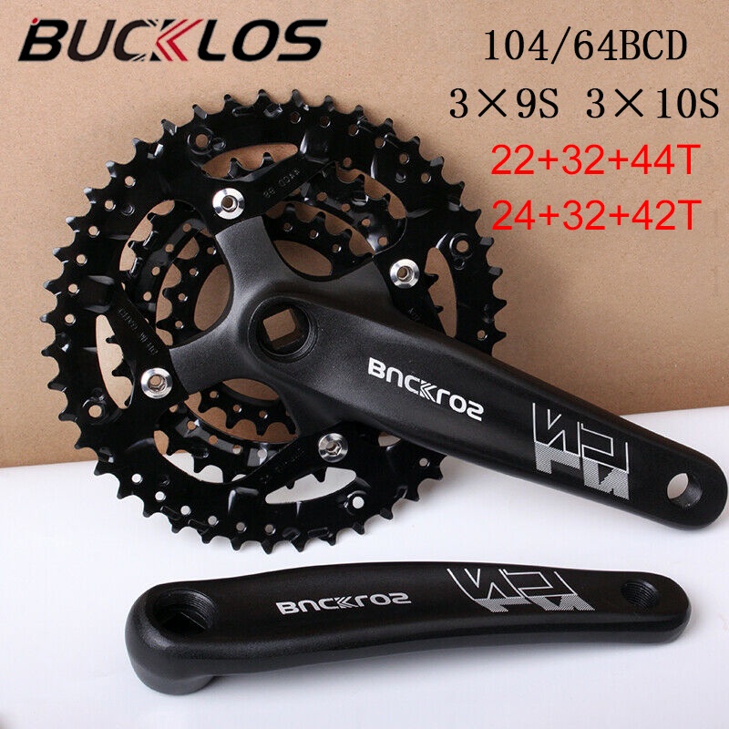 BUCKLOS MTB Crank 104BCD 22/32/44T Bike Chainring 3x Aluminum Alloy 9 ...