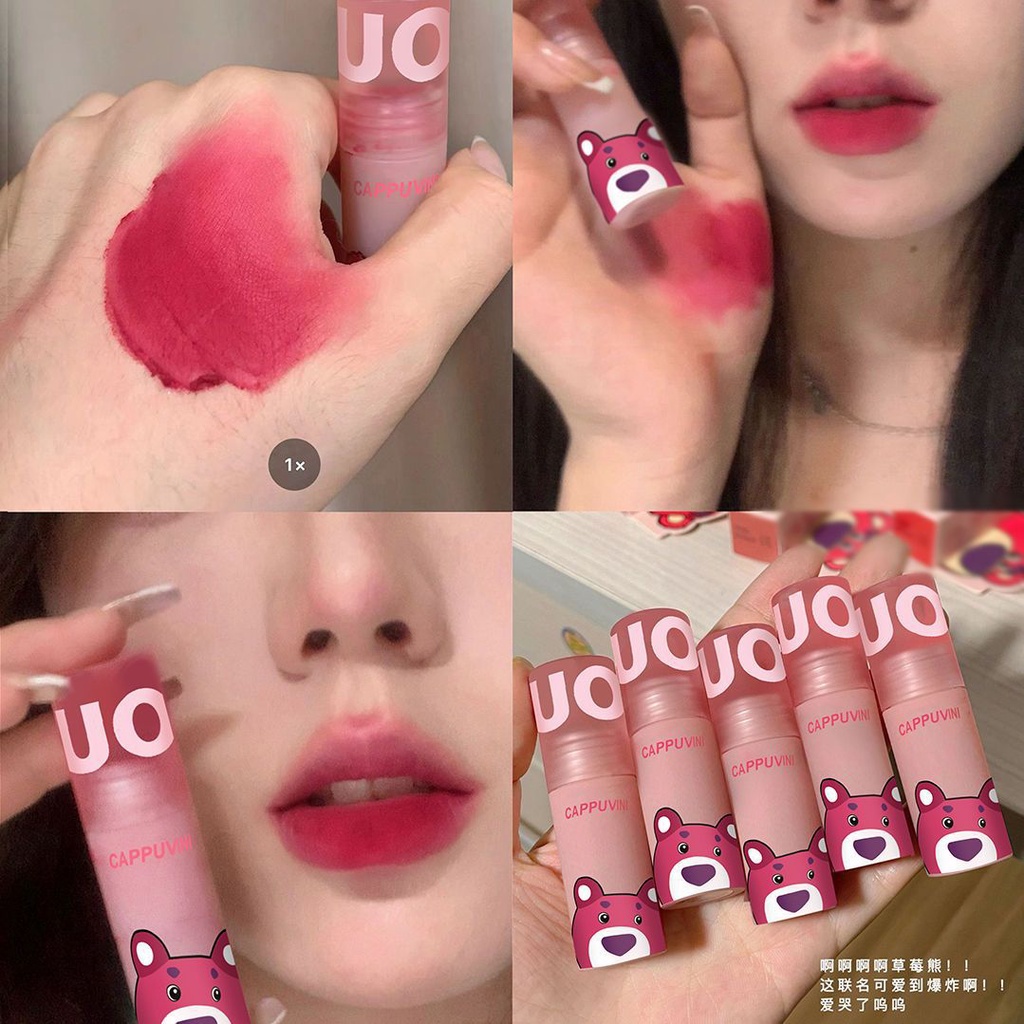 Matte Velvet Lip Mud Lip and Cheek Dual-use Bear Lip Glaze Set Lasting Waterproof Lipstick Lip ...