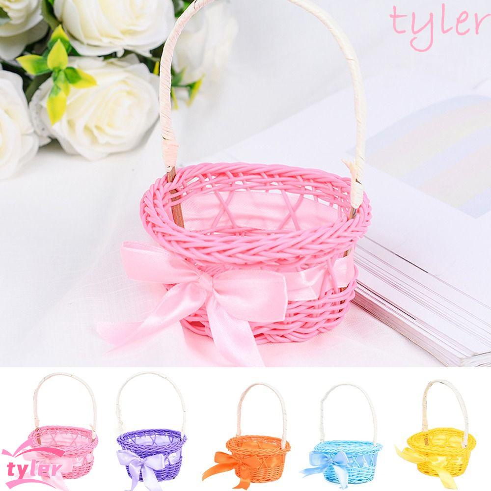 TYLER1 Round Small Flower Basket, Imitation Rattan Pink/Purple/Orange ...
