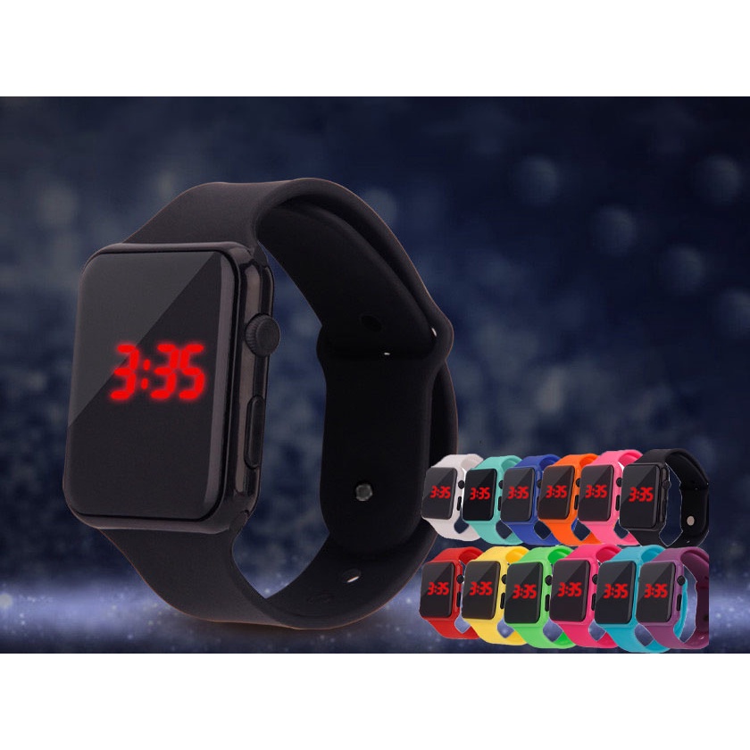 LED Digital Watch Unisex Men Women Carre Dial Soft Stap Simple Students ...
