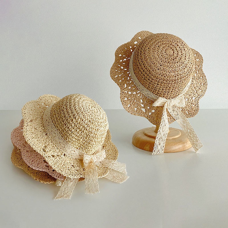 Elegant Breathable Lace Baby Straw Hat Simple Style Spring Summer Beach ...