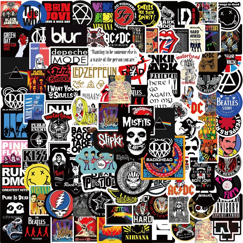 100Pcs/Set Mixed Rock Band . Rock'n'Roll Art Series 02 Stickers ...