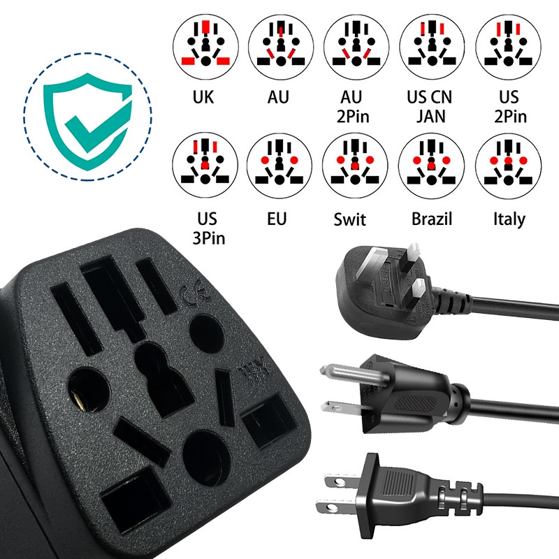 Travel Adapter Three Flat IEC Type I Plug US/EU/UK/Swiss/Italy/Japan To ...