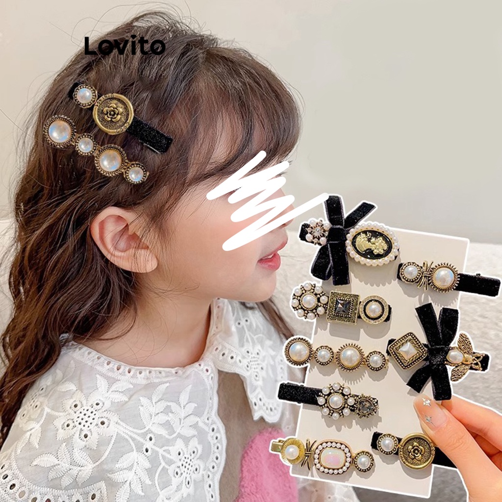 Lovito Women Vintage Baroque Pearls Retro Hair Clips LFA05173 (Off ...
