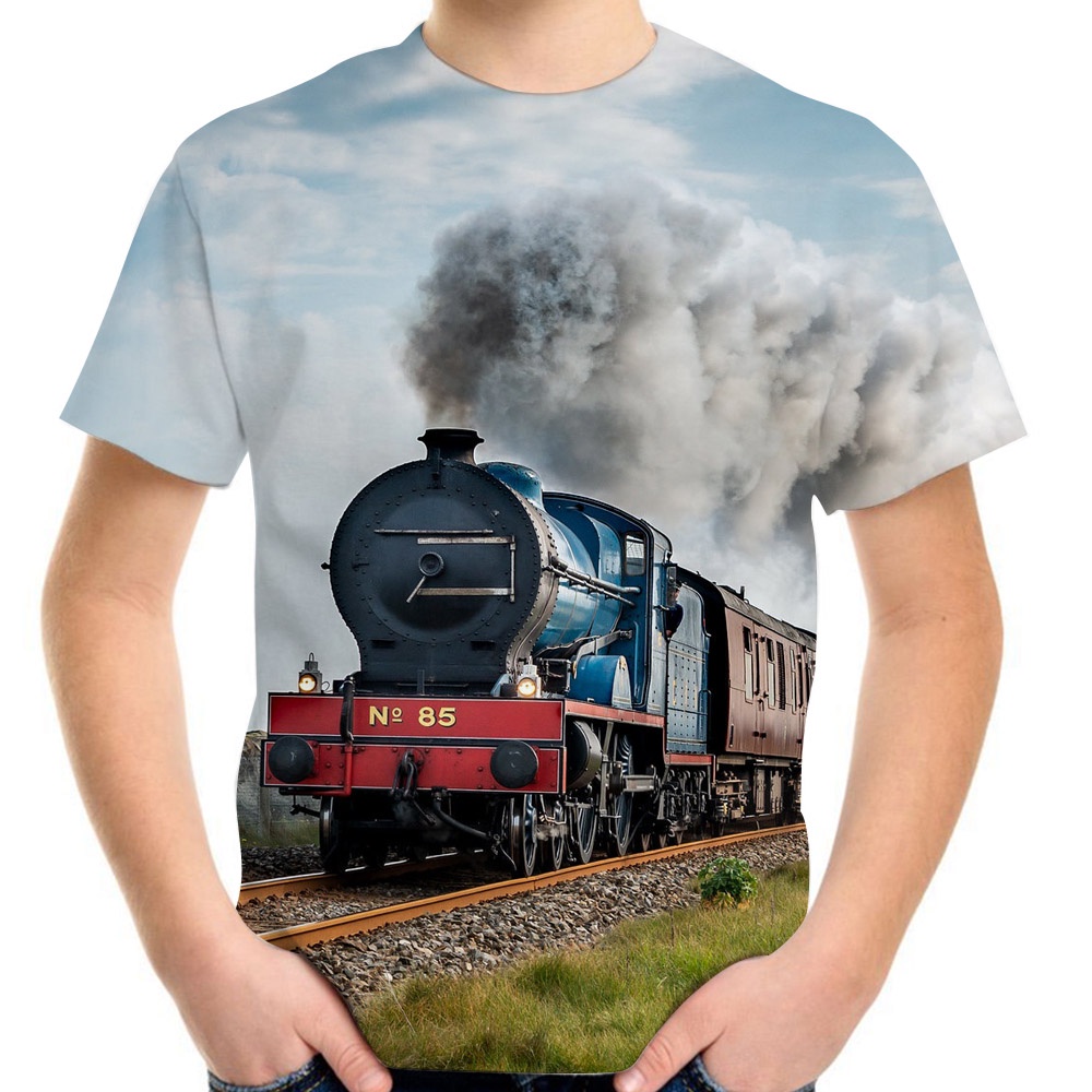 Steam Train Railroad Landscape 3D Printing T-Shirts For Girls Boy ...