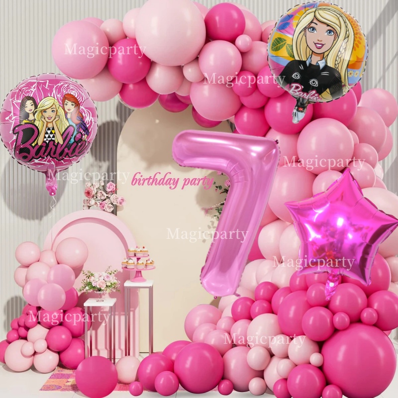 Barbie Doll Balloons Garland Arch Kit 18Inch Rose red Star Pink 32Inch ...