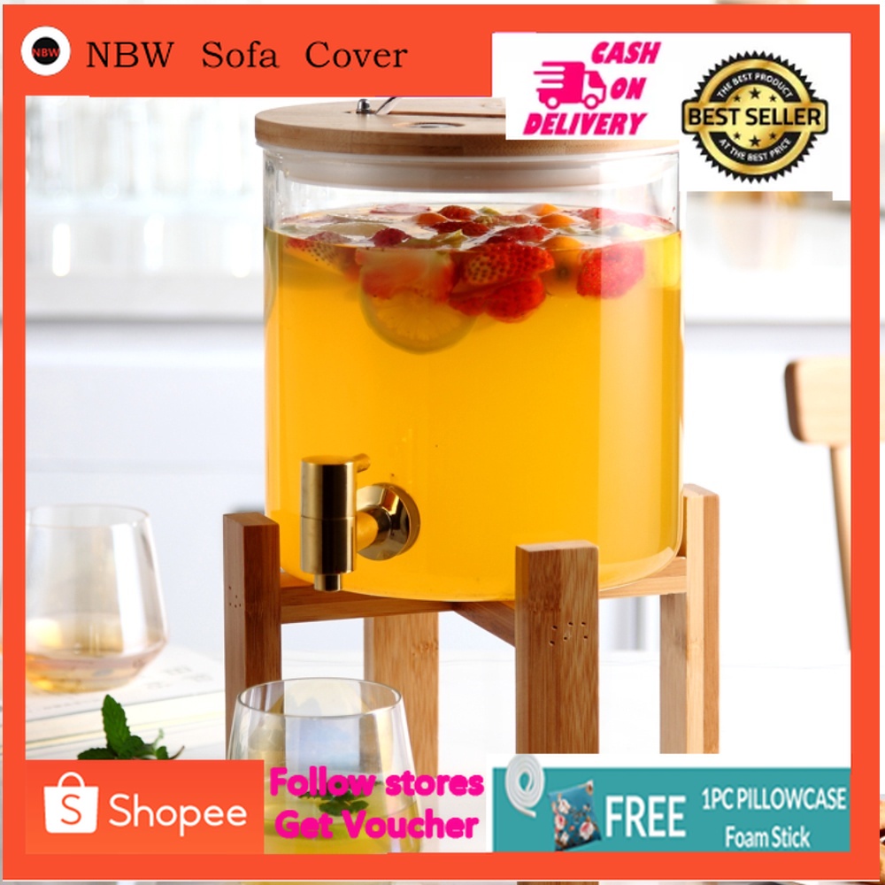 【COD】Borosilicate Glass Bamboo Lid Water Jug Dispenser with Wooden ...