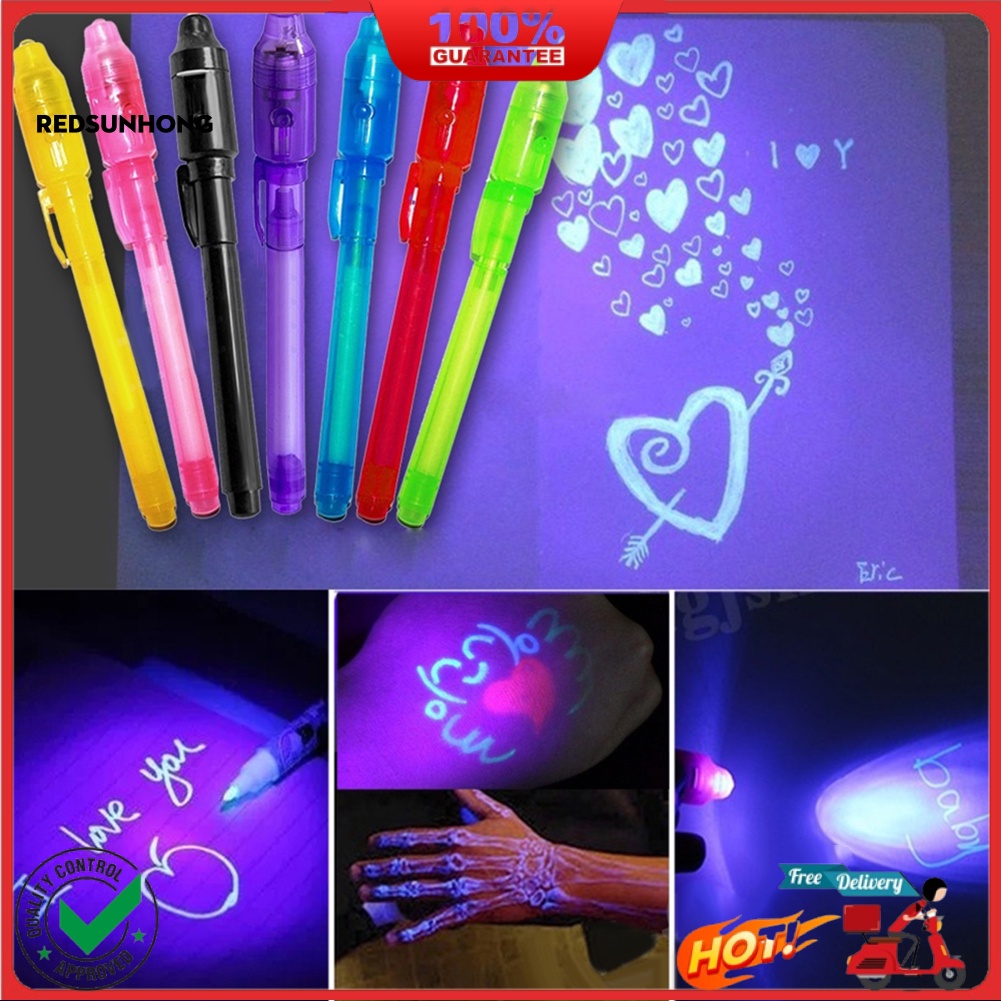COD 4Pcs 2 in 1 Luminous Light Pen UV Writing Invisible Ink Marker Kids ...