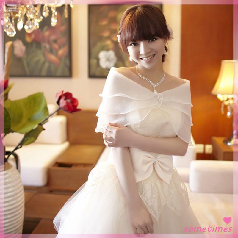 Time White Elegant Multi Layer Tulle Shawl Rhinestones Wedding Wrap ...