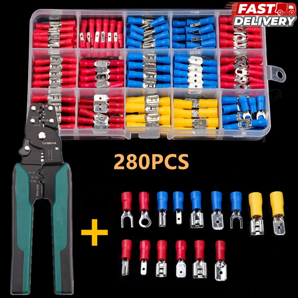 280*Assorted Crimp Spade Terminal Wire Flat Female&Male Insulated Electrical Wire Cable ...