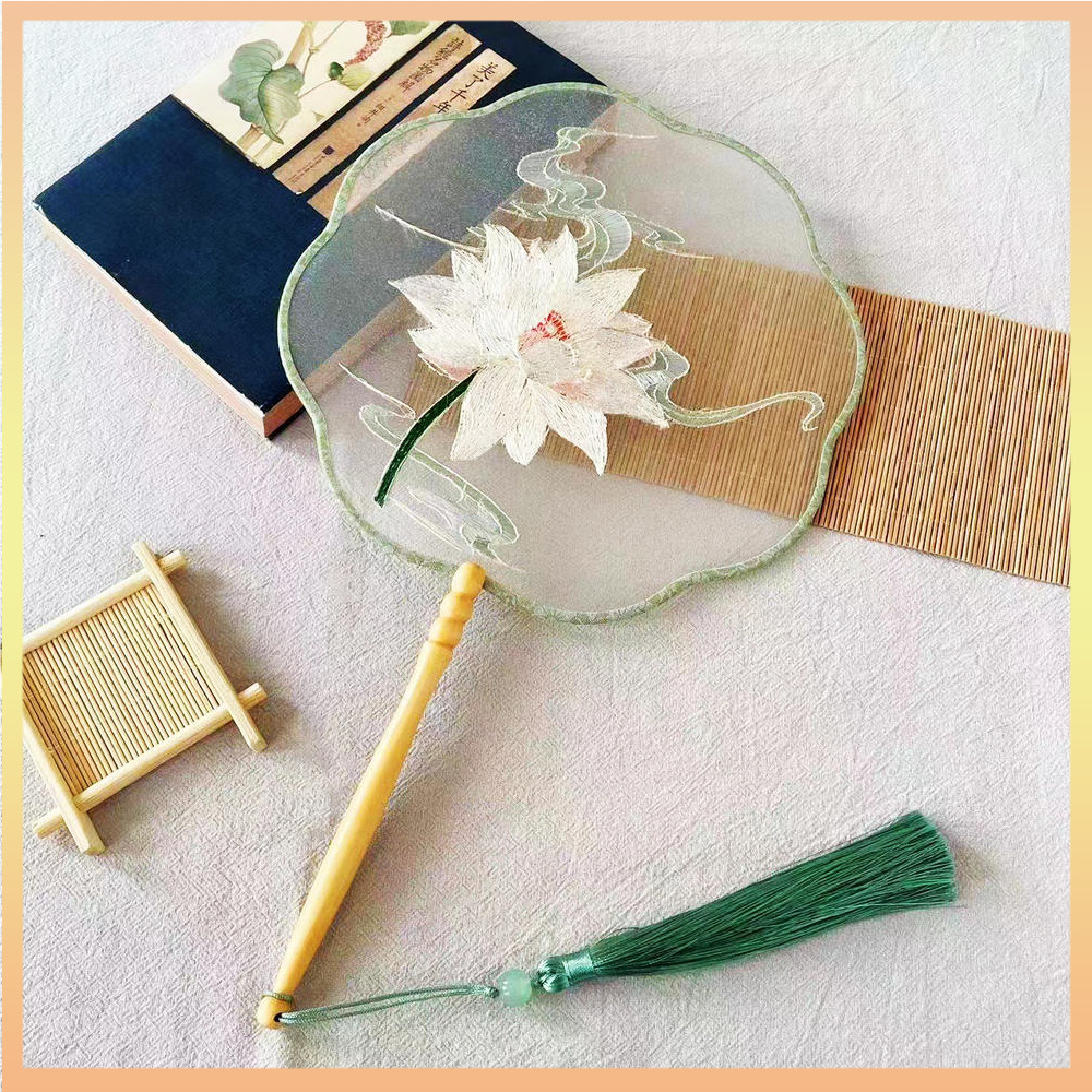 Group Fan Embroidery Round Fan Hanfu Classical Long Handle Photography ...