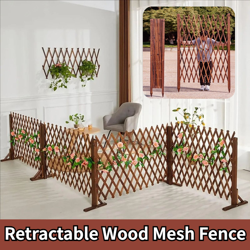 Wood Fence Retractable Ground Fence Carbonized Lath Wooden Gardening ...