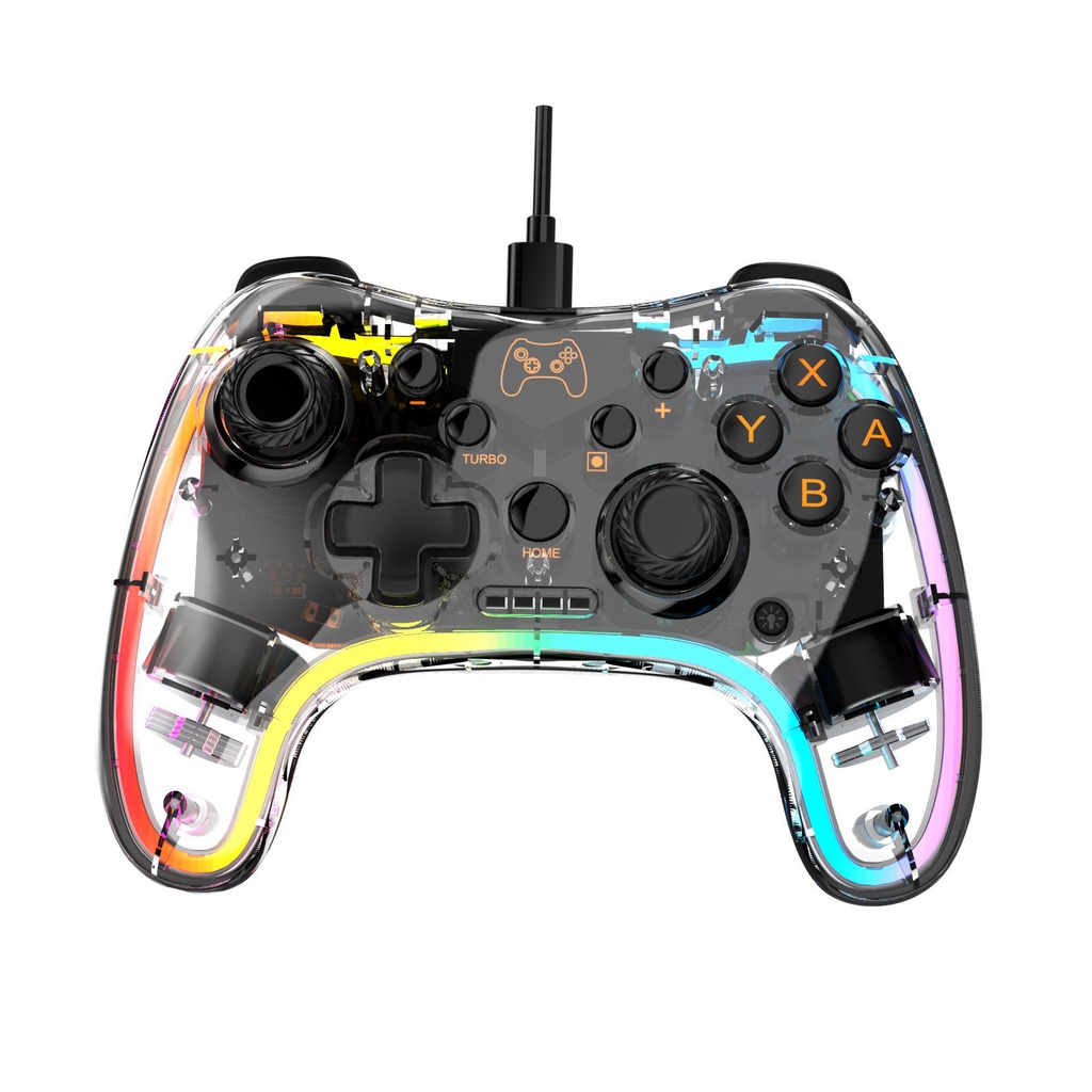 Wired Switch Pro Gamepad RGB Luminous Gamepad 6-Axis Somatosensory Dual ...