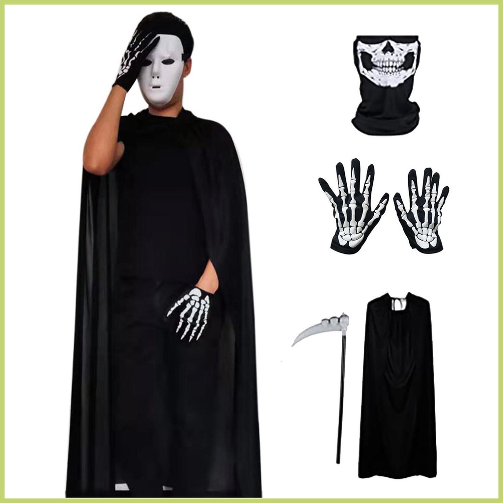 Halloween Skeleton Cloak Costume Skeleton Halloween Grim Reaper Cosplay ...