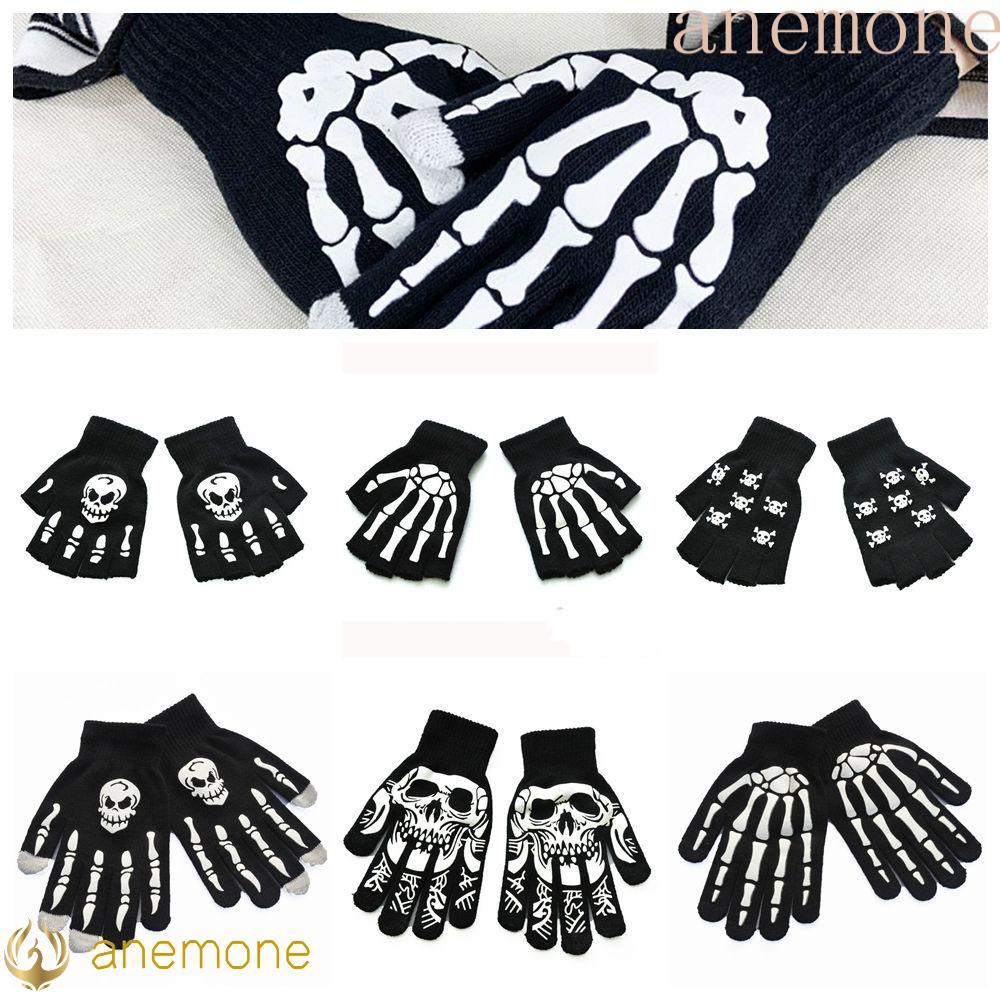 ANEMONE Horrible Halloween Luminous Mittens Unique Half-finger Gloves ...