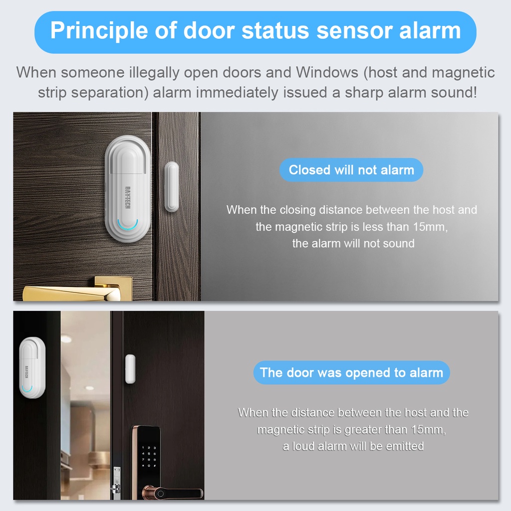 Daytech Wireless Door Sensor With Remote Siren Alarm Anti-Theft Door ...