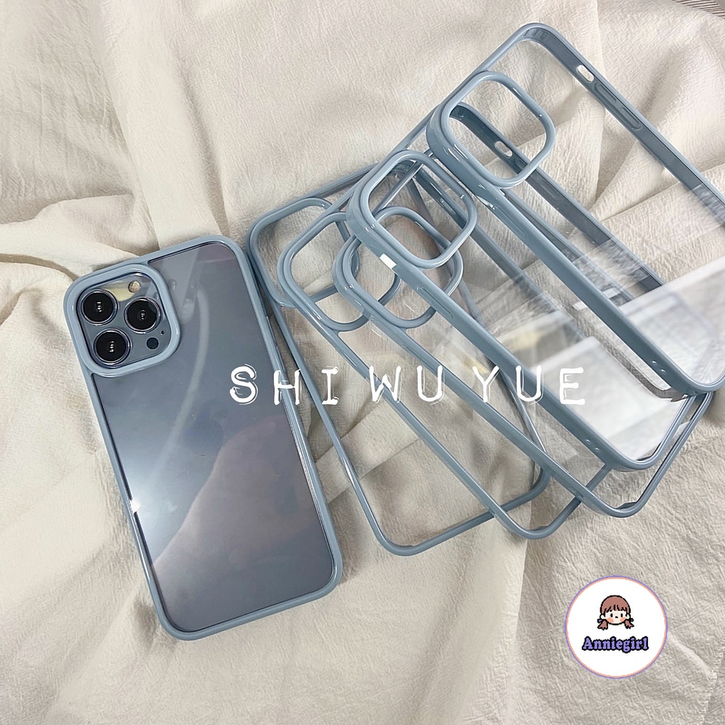 INS Blue Solid Color Frame Clear Phone Case for IPhone 11 12 13 14 15 ...