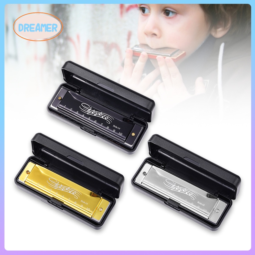 10 Hole Silver Metal Harmonica Musical Instrument Beginner Teaching ...
