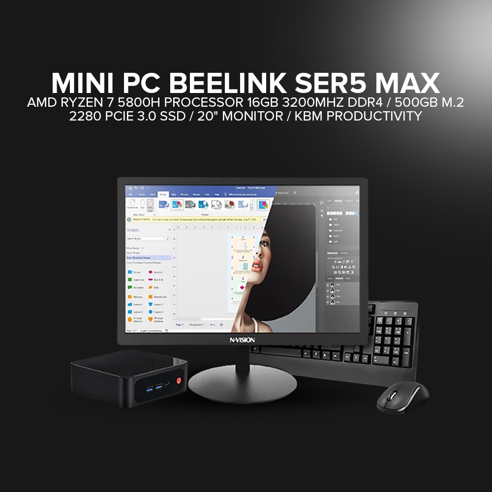 Pocket Rocket Beelink Mini S12/SEi12/SER5/SER5 MAX/GTR7/ Mini PC with combo set and Monitor ...