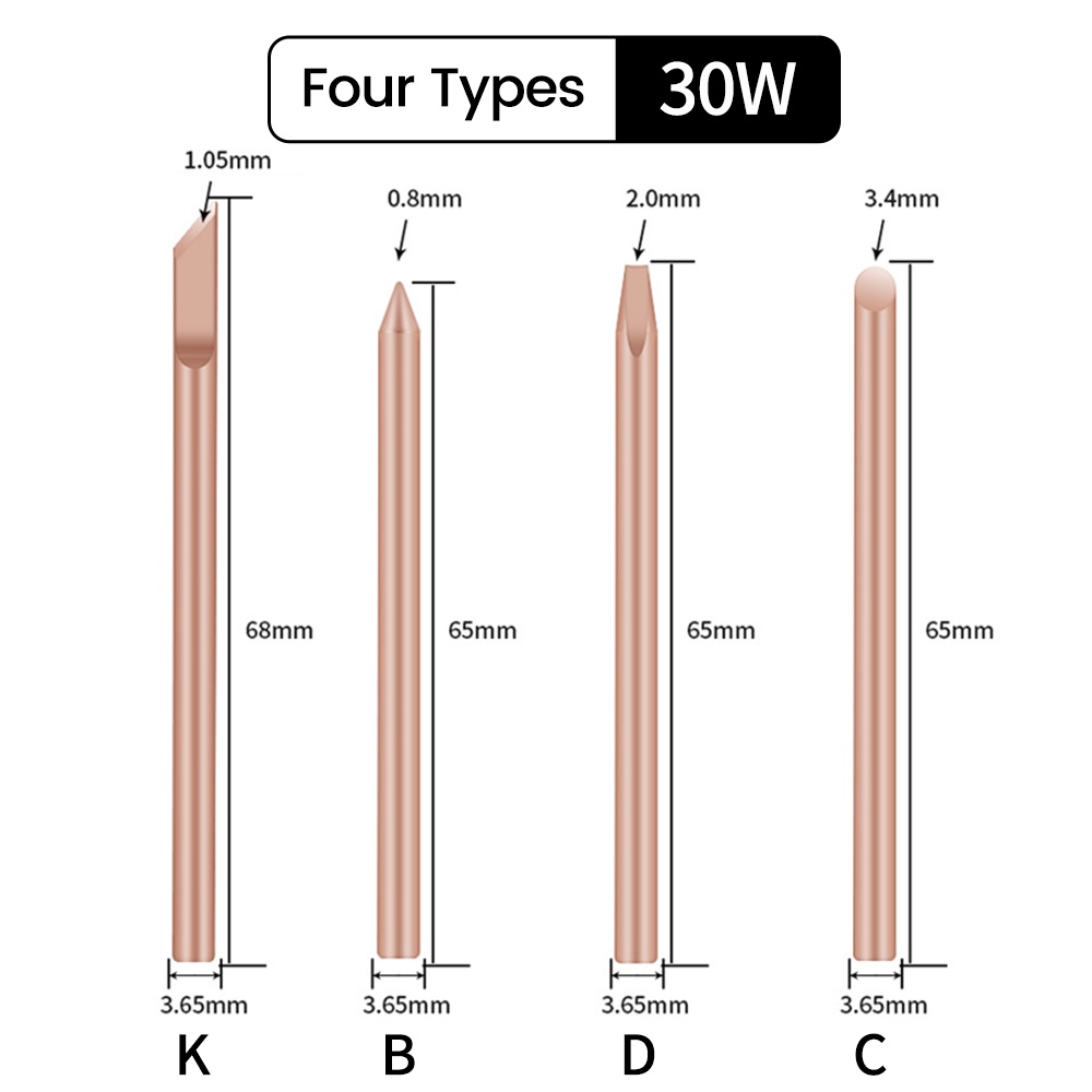 VOKTTA 4pcs External Heat Soldering Iron Tip B C D K Pure Copper Solder ...