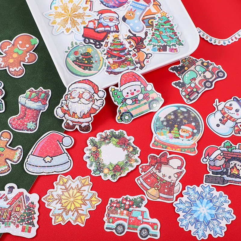 50 Christmas stickers, laser Shiny stickers, Santa Claus decoration ...