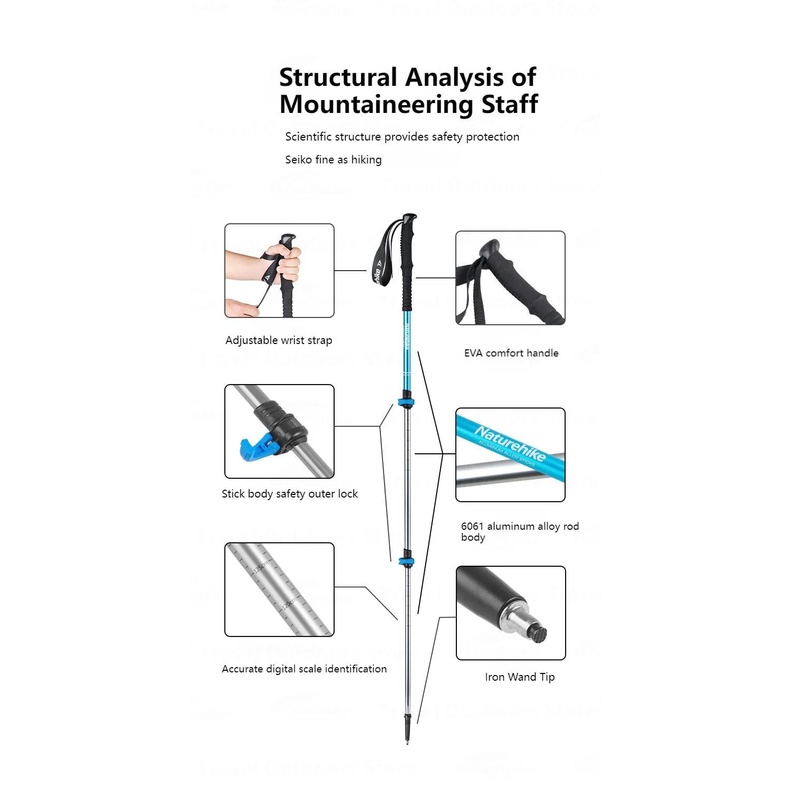Naturehike ST01 v2 Hiking Telescopic Aluminum Trekking Pole Ultralight ...