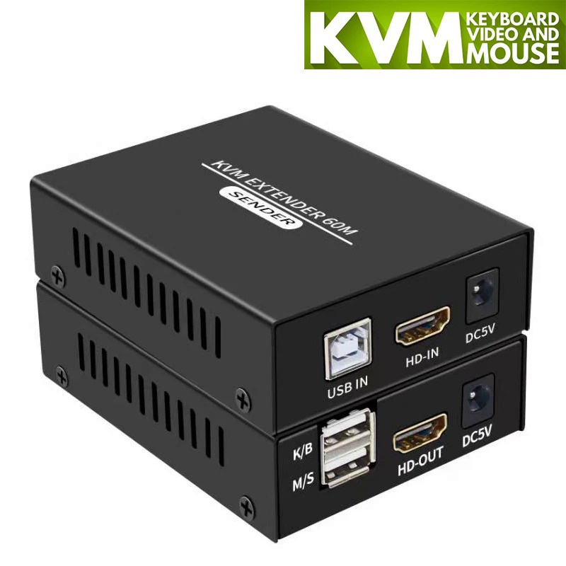 60M HDMI KVM Extender over Cat5e Cat6 1080P HDMI USB KVM Extender ...