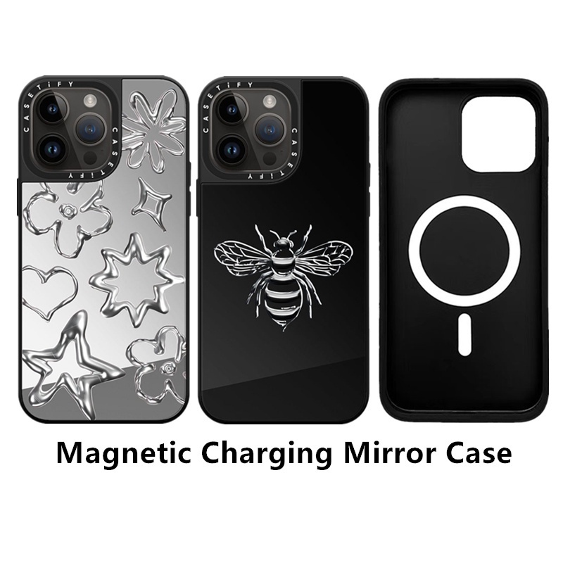 CaseTifg Brand Love Heart Fashion Bee Mirror Casing Magnetic Charging Phone Case With Box For ...