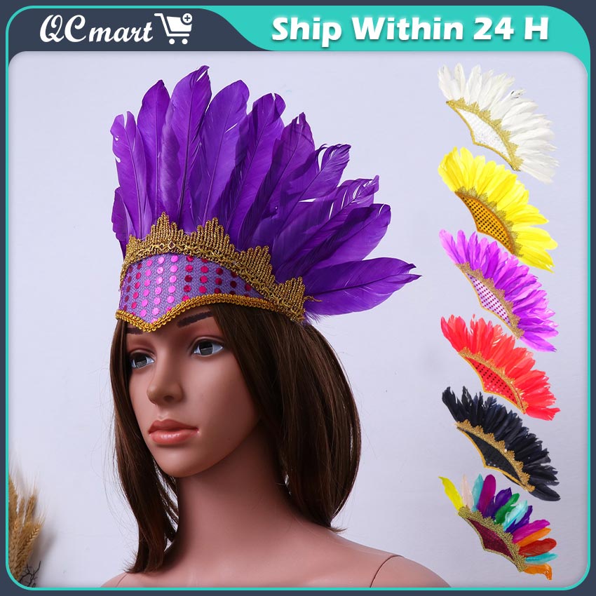【Fast Shipment】 Feather Headpiece Boho Indian Tribe Adjustable Headband ...