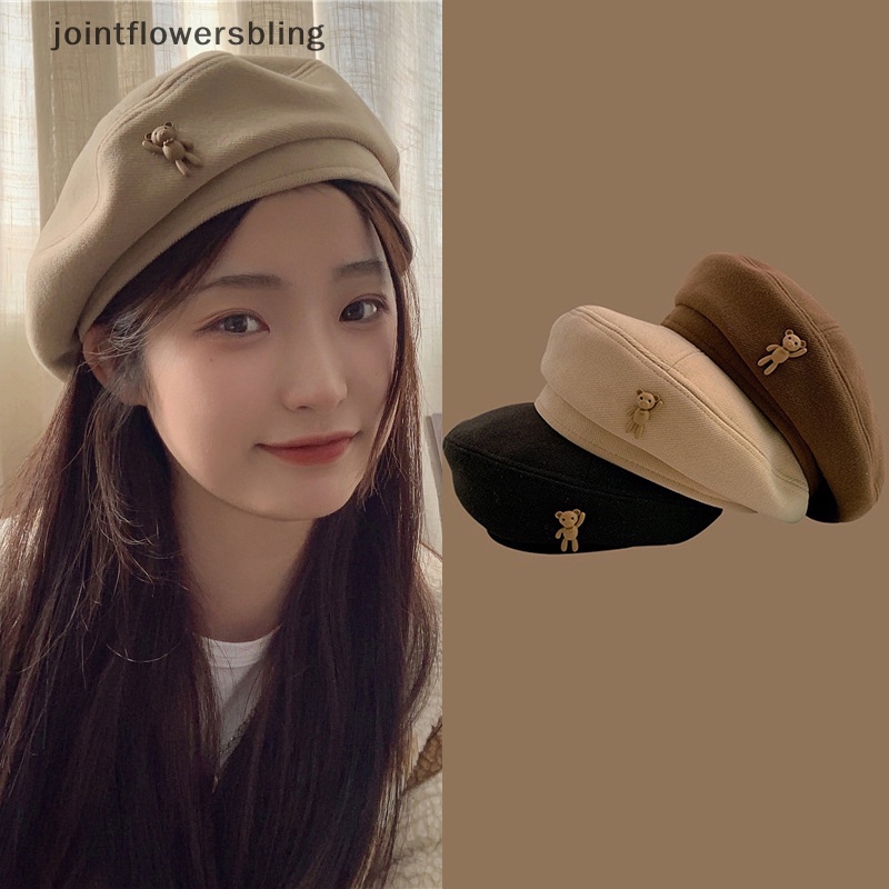JOPH Korean Style Elegant Winter Cute Bear Solid Beret Hat Woolen ...