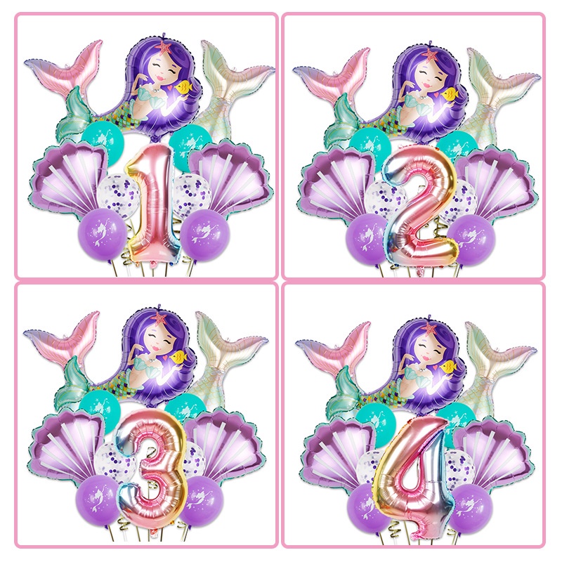 Disney Mermaid Theme Balloons Set Purple Mermaid Foil Balloon 32inch ...