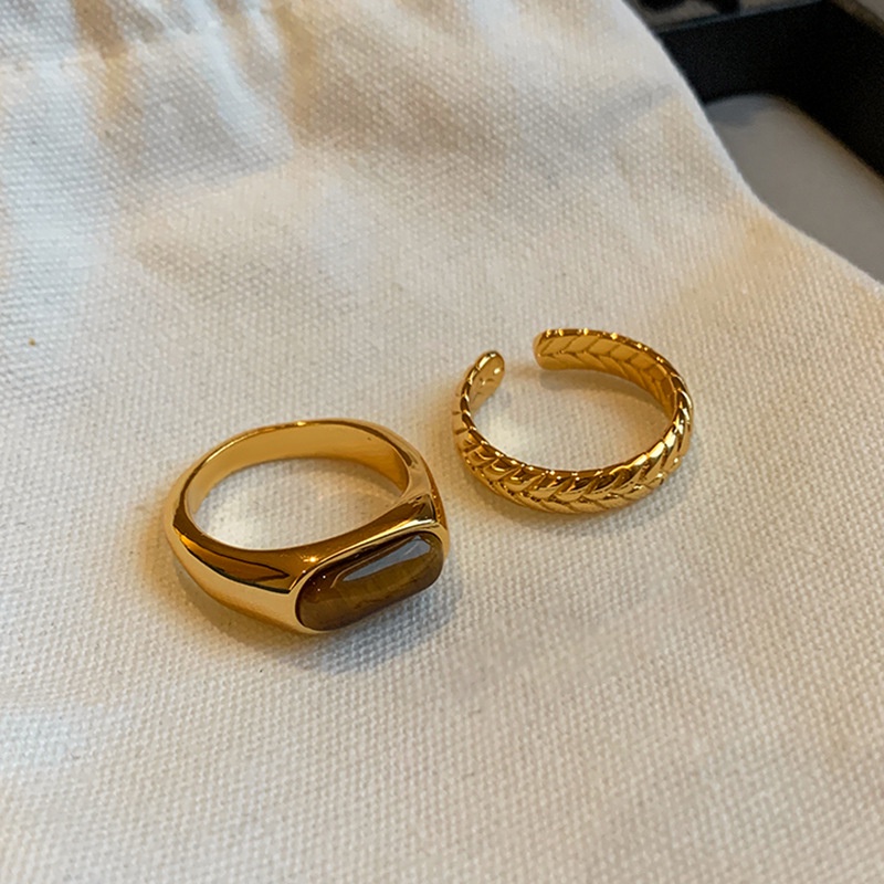 Vintage Natural Stone Wheat Ear Metal Open Ring Women | Shopee Philippines