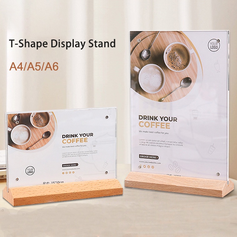 Acrylic T-Shape Display Stand A4/A5/A6 Double Sided Plastic Paper ...