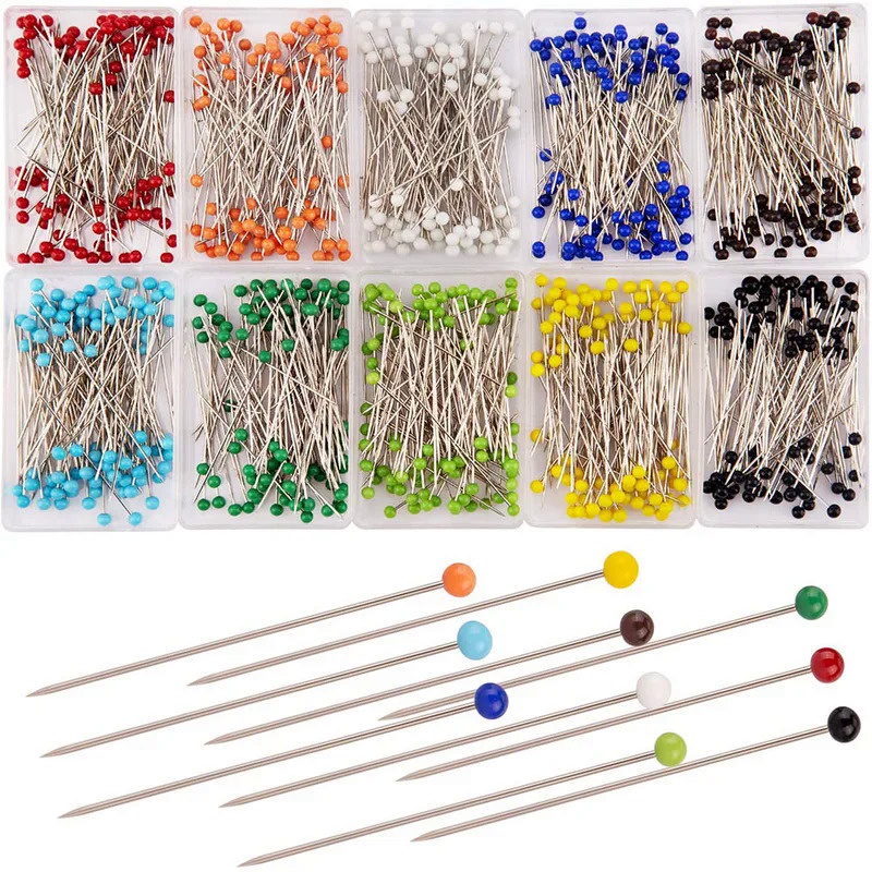 100Pcs/Box Colorful Round Pearl Head Needles Stitch Straight Push ...