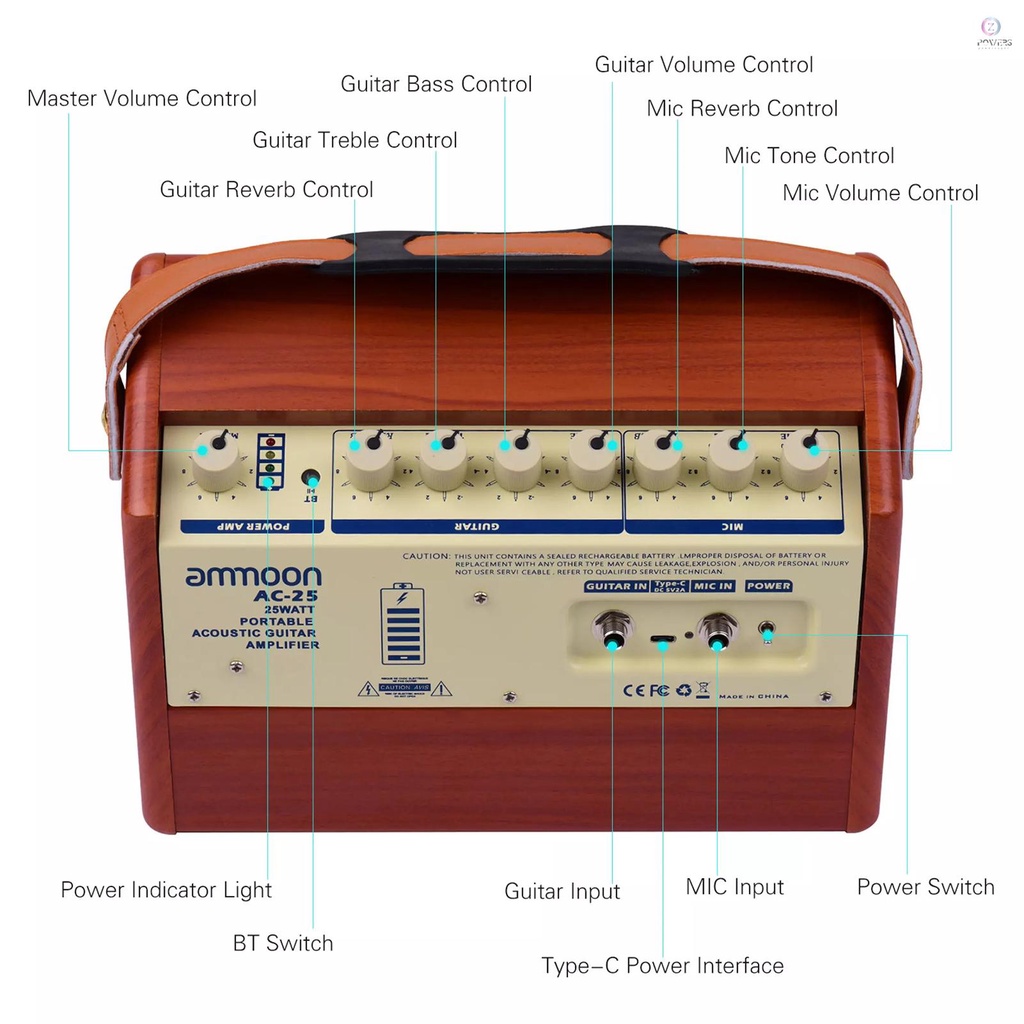 ammoon amplifier Acoustic guitar Indepedent Tone Control AC- Bass BT ...