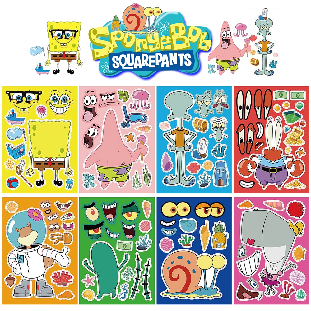 8 Sheets/set Cartoon SpongeBob SquarePants Puzzle Stickers for Parent ...