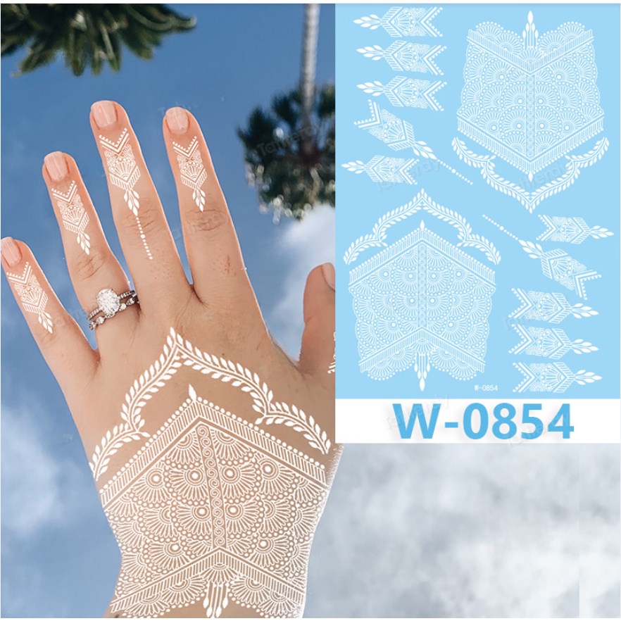 White Henna Tattoo Stickers for Hand Waterproof Temporary Tattoos for ...