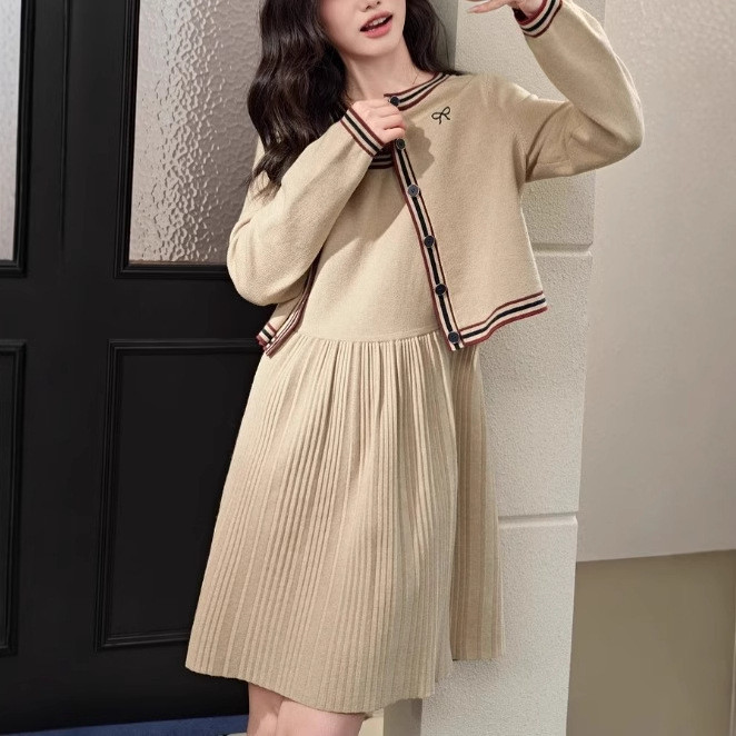 Preppy Style Knitted Dress Cardigan Jacket Two-Piece Suit 2025 Spring ...