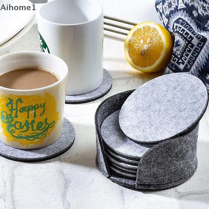 Aiho 10 Pieces/set Round Felt Coasters Dining Table Protector Heat ...