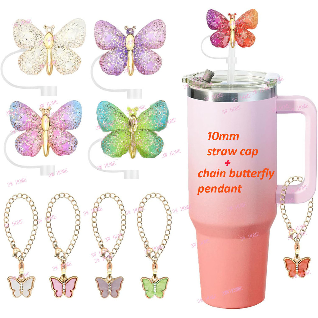 2pcs/set 10mm Bling Butterfly Straw Toppers Compatible with Stanl*y ...