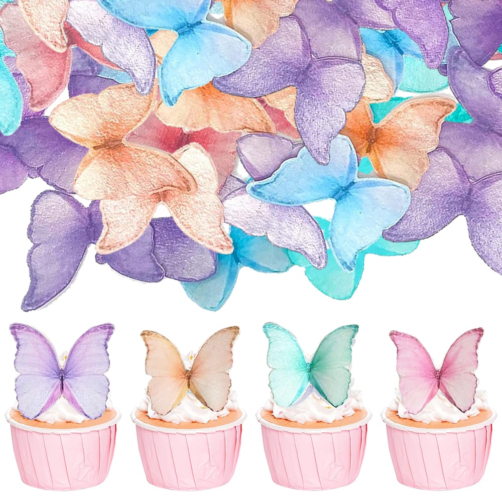 48pcs/set Edible Wafer Paper Butterflies for Cake Decor 3D Butterfly ...