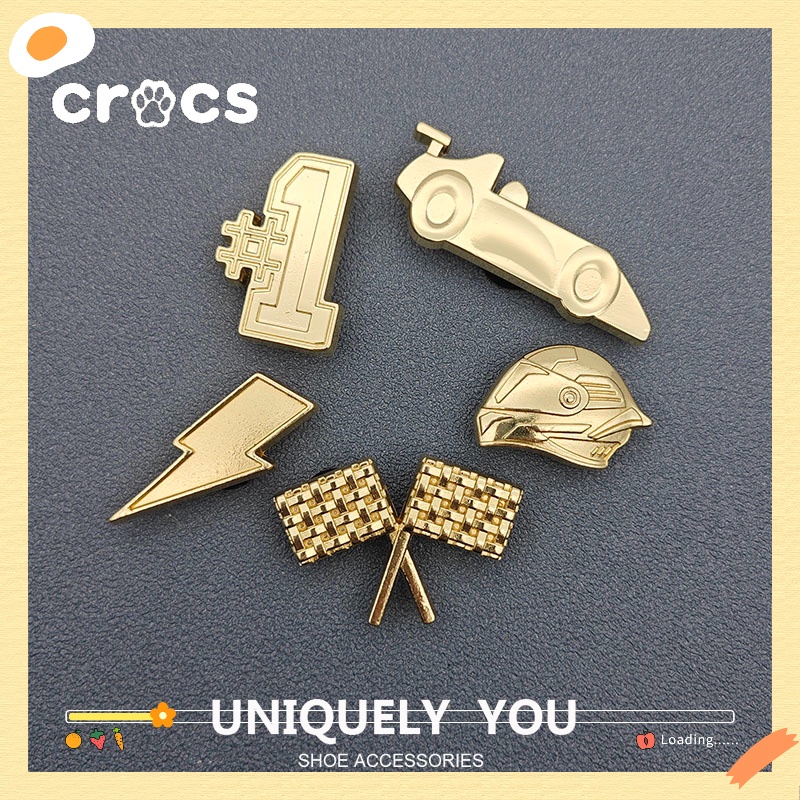 Crocs metal jibbitz Metallic gold racing shoe buckle high-quality Crocs ...