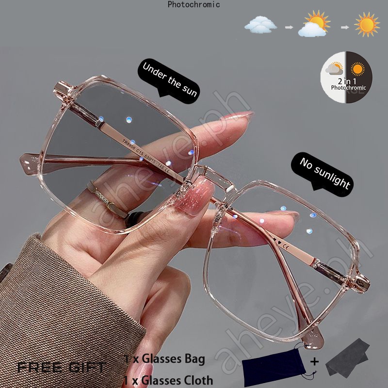 0°~ -600° 2in1 Photochromic Anti Radiation Eye Graded Glasses Women Men ...