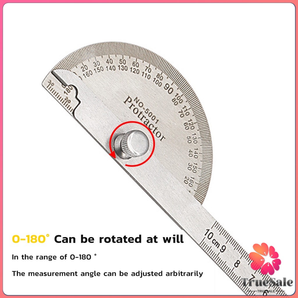 TRUESALE Stainless Steel Protractor Adjustable Roundhead Ruler 180 ...