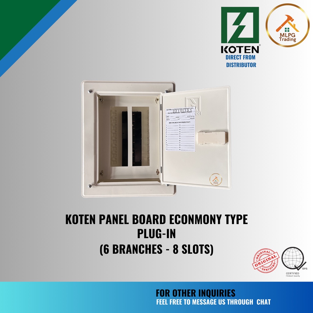 KOTEN Panel Board ECONOMY TYPE for PLUG-IN (2 Pole) (2, 4, 6, 8, 10, 12 ...