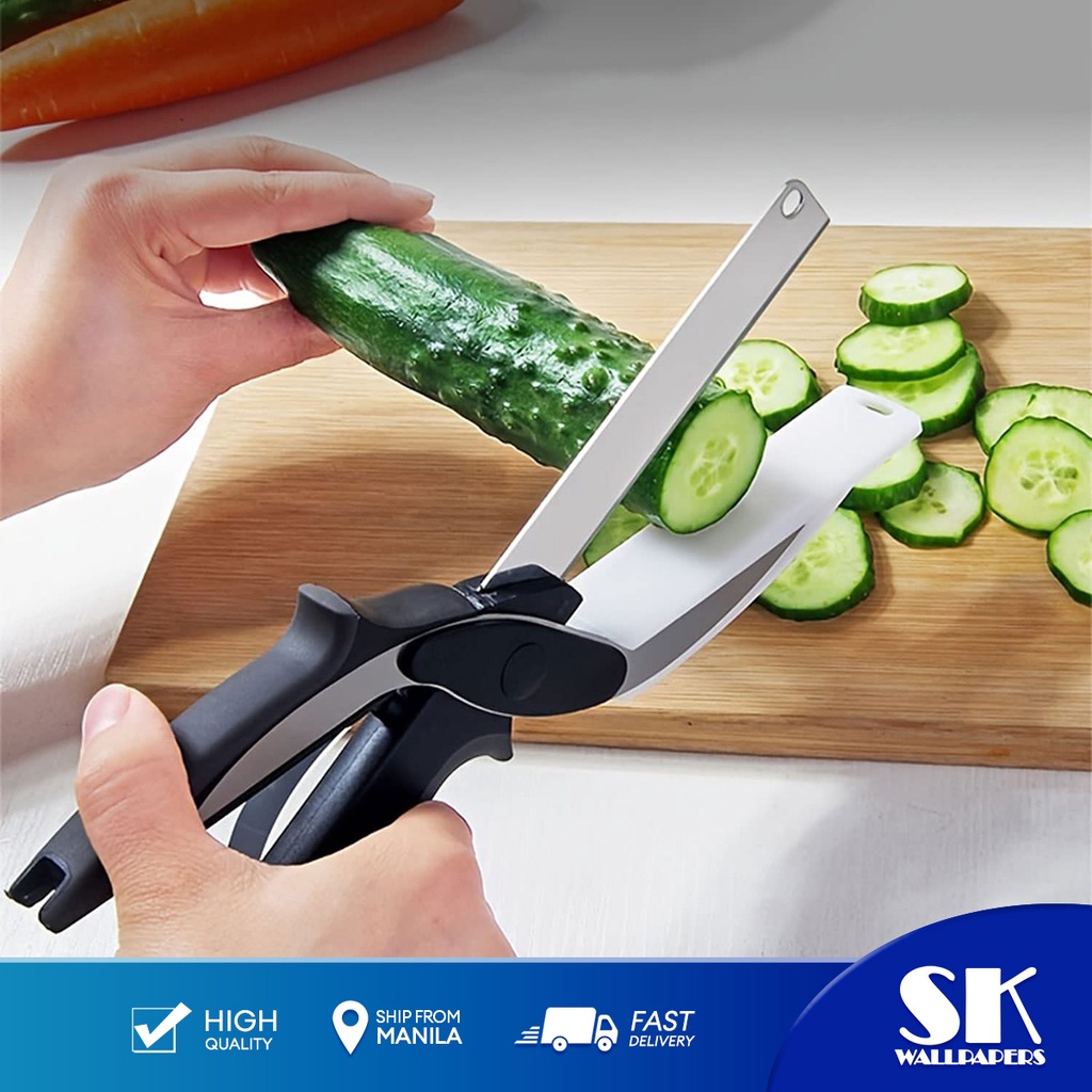 New 2 in 1 Clever Cutter Knife With Cutting Board Slicers Scissor ...